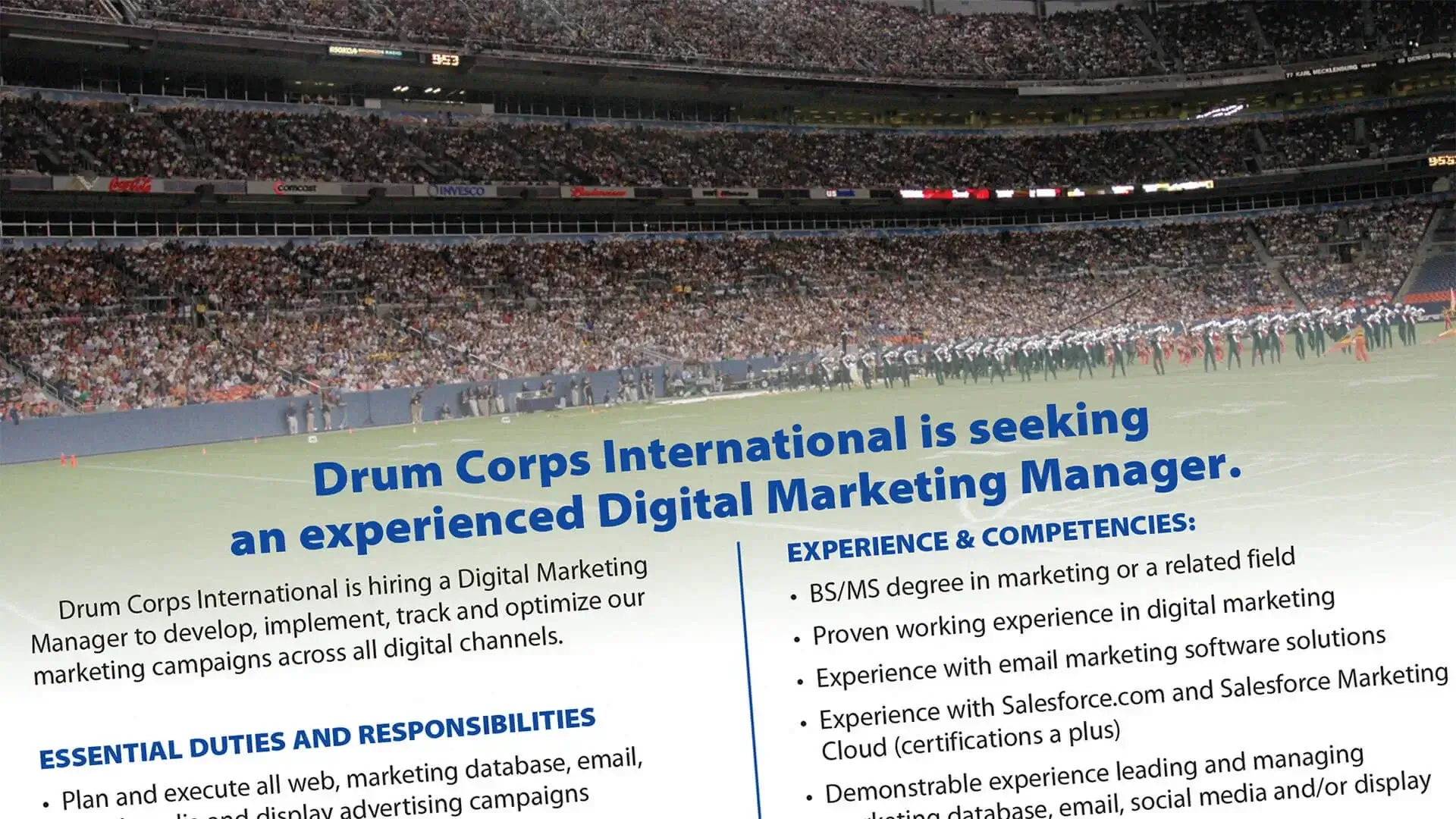 Drum Corps International employment opportunity